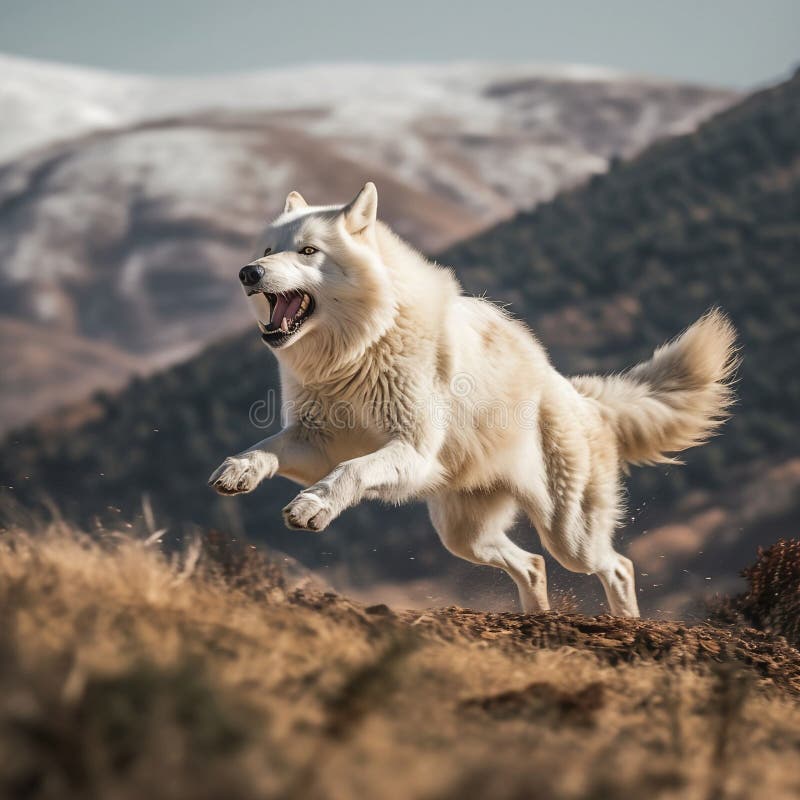 An Aggressive White Wolf Running Stock Illustration - Illustration of ...