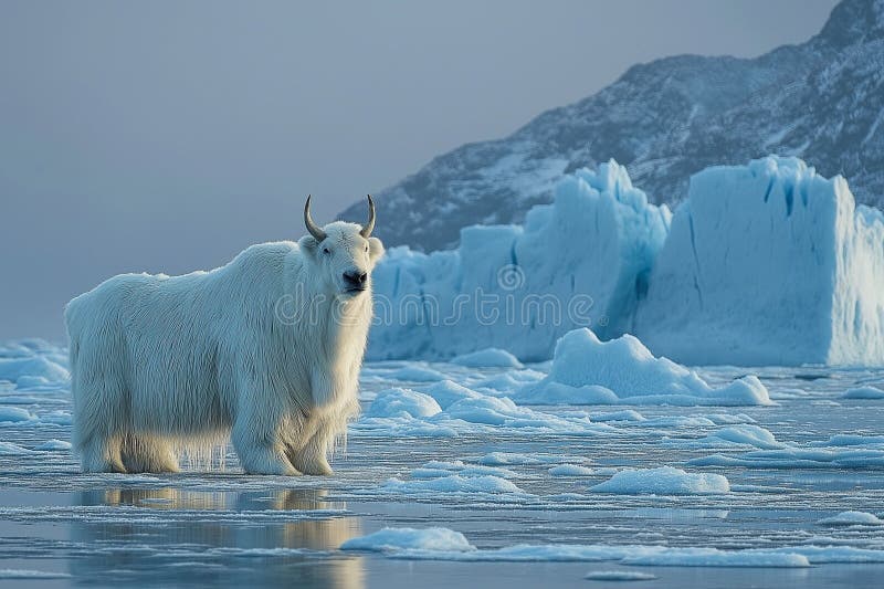 AI-generated Illustration of a White Yak Standing on an Icy Landscape ...