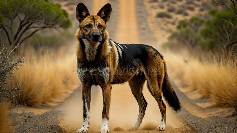 AI Generated Illustration of a Wild Dog Standing in a Dry, Dusty Field ...