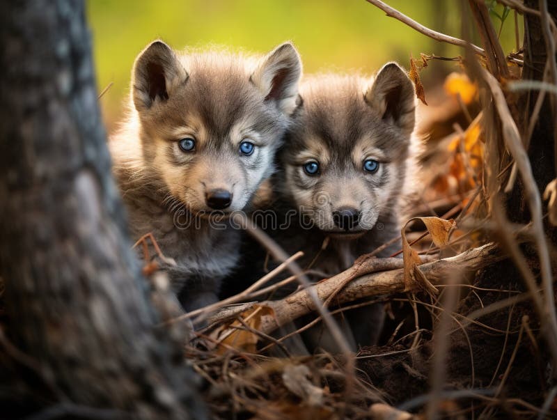 Ai Generated Illustration Wildlife Concept of Gray Wolf Cubs Stock ...