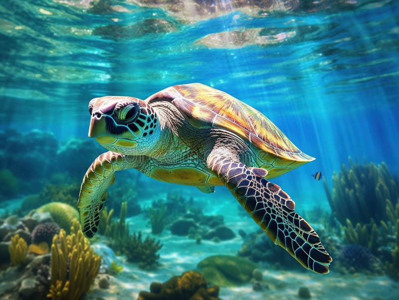 Ai Generated Illustration Wildlife Concept of Green Sea Turtle Stock ...