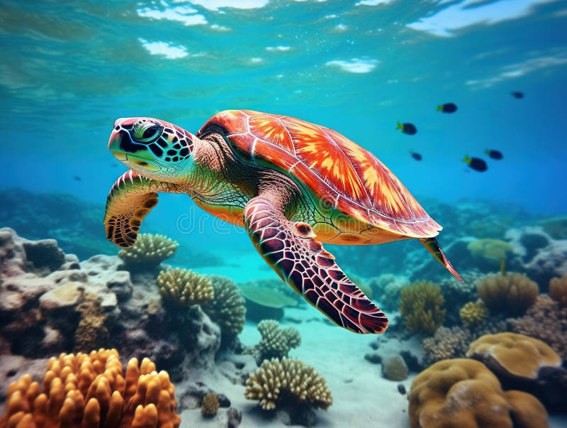 Ai Generated Illustration Wildlife Concept of Green Sea Turtle Stock ...