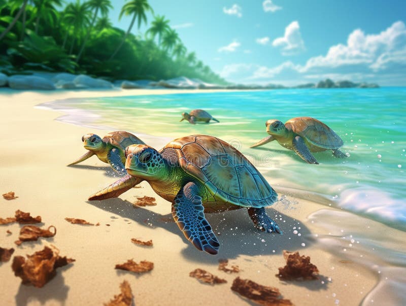 Ai Generated Illustration Wildlife Concept of Green Turtles Stock ...