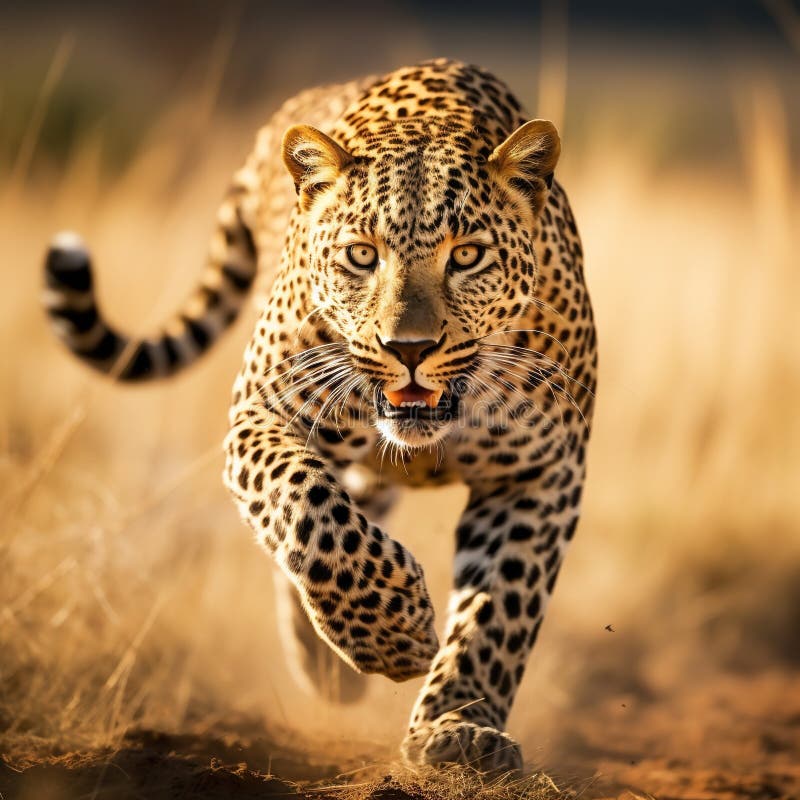 Ai Generated Illustration Wildlife Concept of Leopard in Motion Stock ...