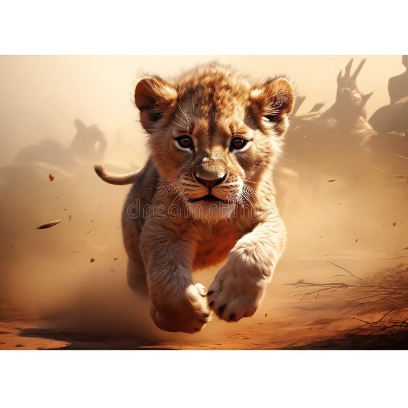 Ai Generated Illustration Wildlife Concept of Lion Cub Running Stock ...