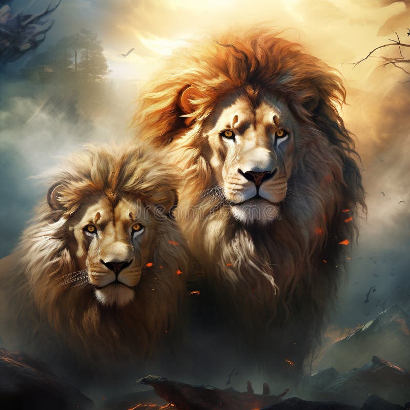 Ai Generated Illustration Wildlife Concept of Lions Stock Illustration ...