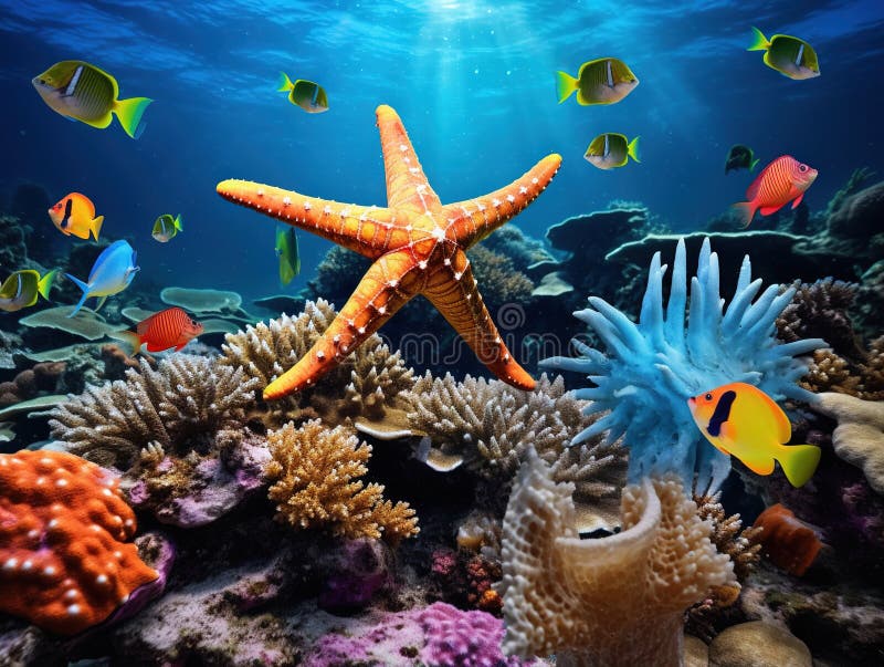 Ai Generated Illustration Wildlife Concept of Sea-star and Fish Stock ...