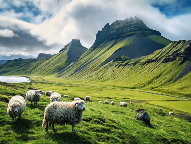 Ai Generated Illustration Wildlife Concept of Sheep in Iceland Stock ...
