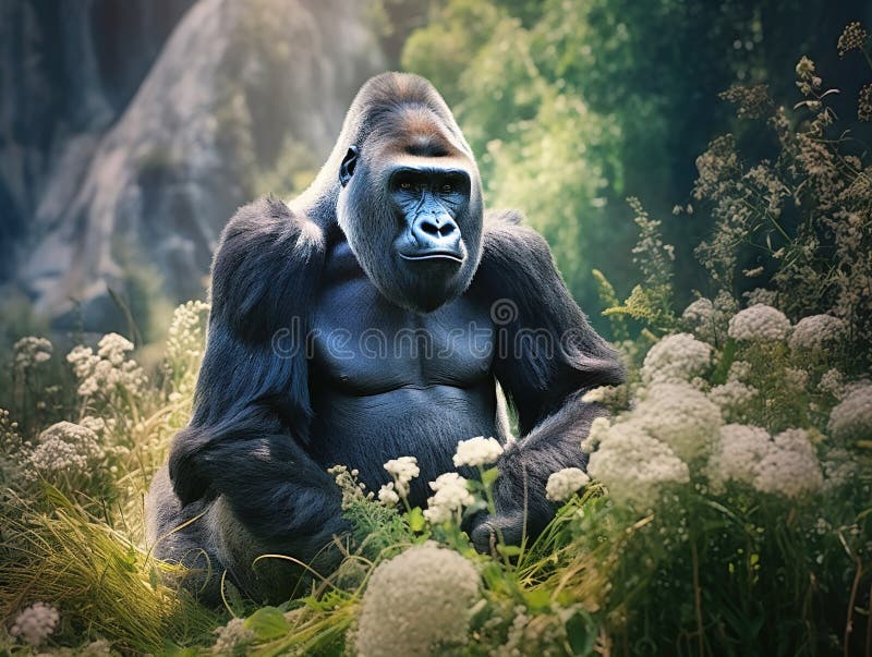 Ai Generated Illustration Wildlife Concept of Silverback Gorilla Stock Illustration ...