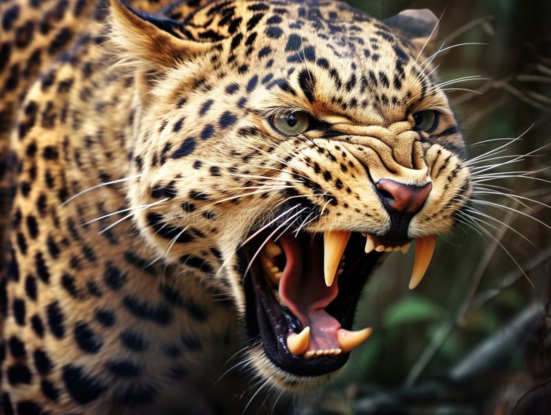 Ai Generated Illustration Wildlife Concept of Snarling Leopard Stock Illustration - Illustration ...