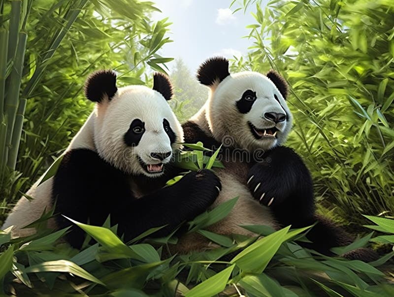Ai Generated Illustration Wildlife Concept of Three Cuddly Pandas Stock ...