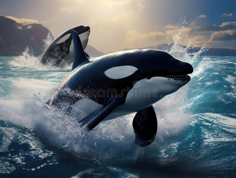 Ai Generated Illustration Wildlife Concept of Two Orcas Swimming Stock ...