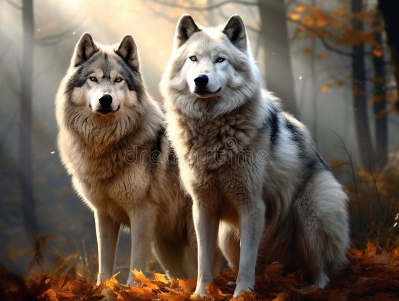 Ai Generated Illustration Wildlife Concept of Two Wolves Side by Side ...