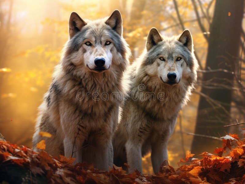 Ai Generated Illustration Wildlife Concept of Two Wolves Side by Side ...