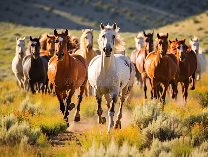 Ai Generated Illustration Wildlife Concept of Wild Mustangs Stock ...