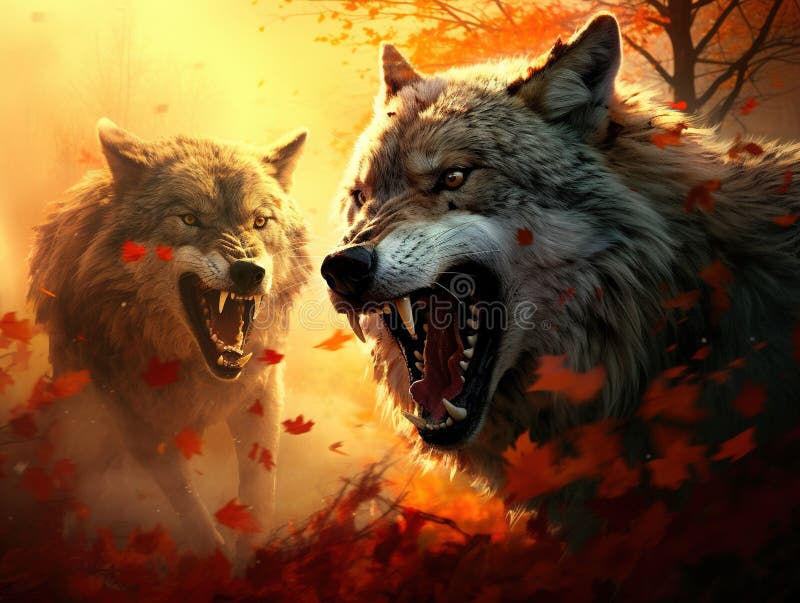 Ai Generated Illustration Wildlife Concept of Wolf Afraid in Sunset ...