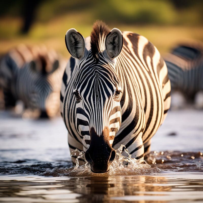 Ai Generated Illustration Wildlife Concept of Zebra Drinking Black and ...