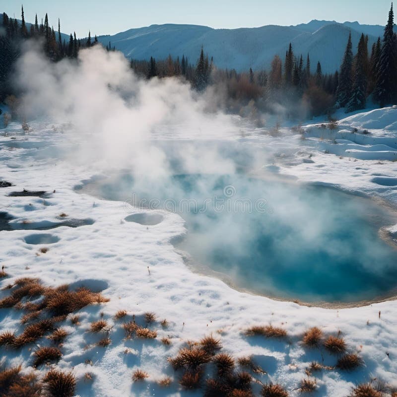 AI Generated Illustration of a Winter Landscape with a Steaming Hot ...