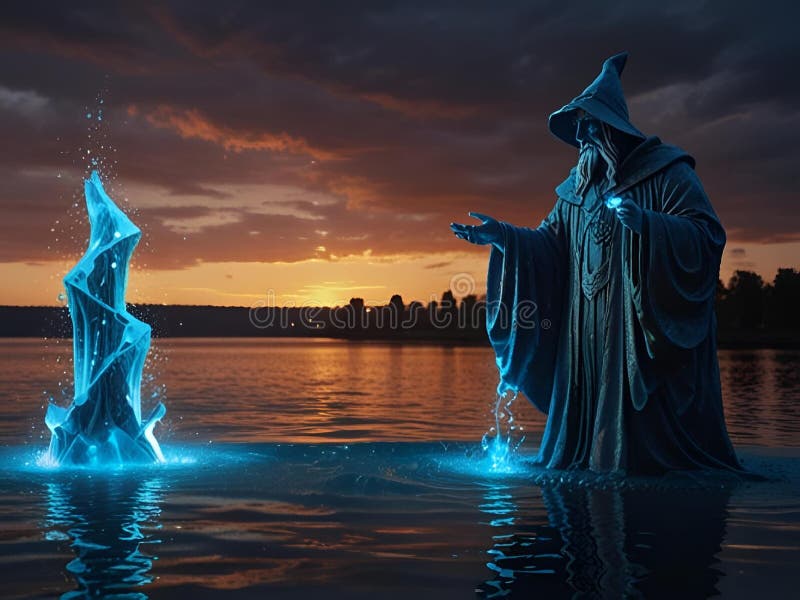 AI Generated Illustration of a Wizard Casting a Spell with Blue Magic ...