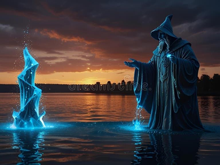 AI Generated Illustration of a Wizard Casting a Spell with Blue Magic ...