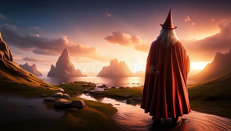 AI Generated Illustration of a Wizard Wearing a Hat Standing on the ...
