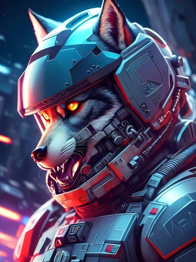 AI Generated Illustration of a Wolf in an Armor Suit with Illuminated ...