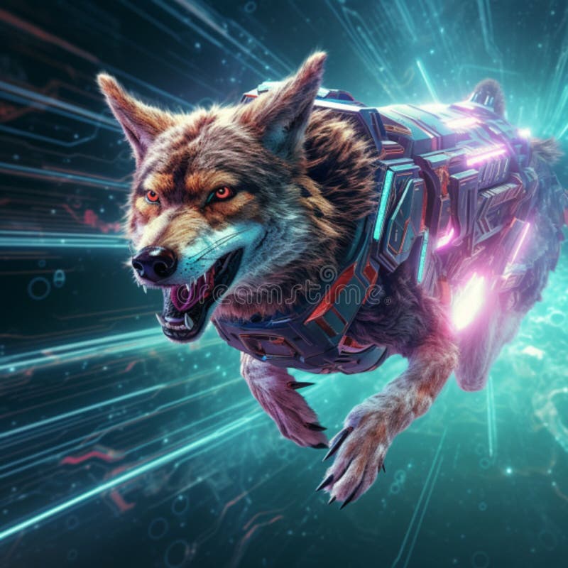 AI Generated Illustration of a Wolf Flying through Space with a Jet ...