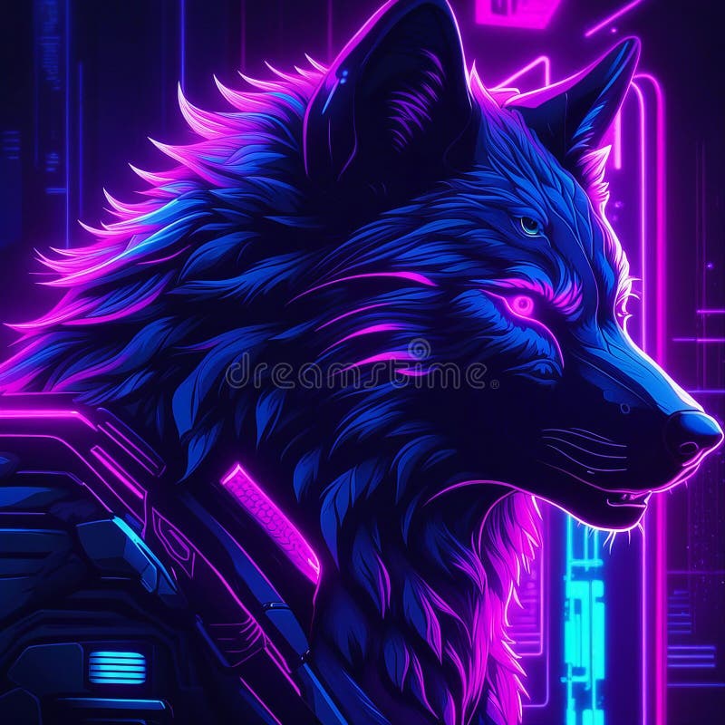 AI Generated Illustration of a Wolf Portrait in Vibrant Purple Neon ...