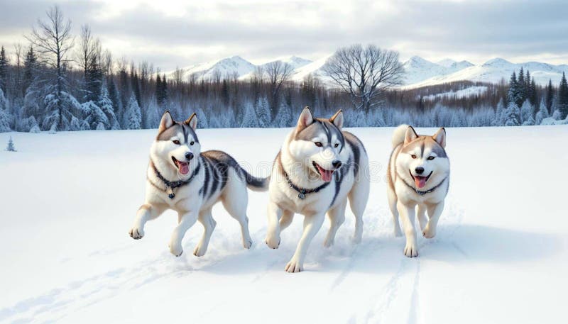 AI Generated Illustration of Wolves Running in Snowy Terrain with ...