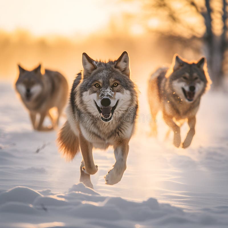 AI Generated Illustration of Wolves Running Together in the Snow ...