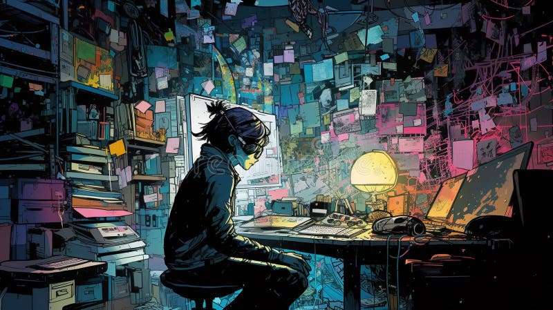 AI Generated Illustration of a Woman in a Futuristic Home Office ...