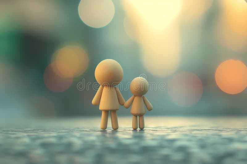 AI Generated Illustration of a Wooden Couple, Holding Hands Stock ...