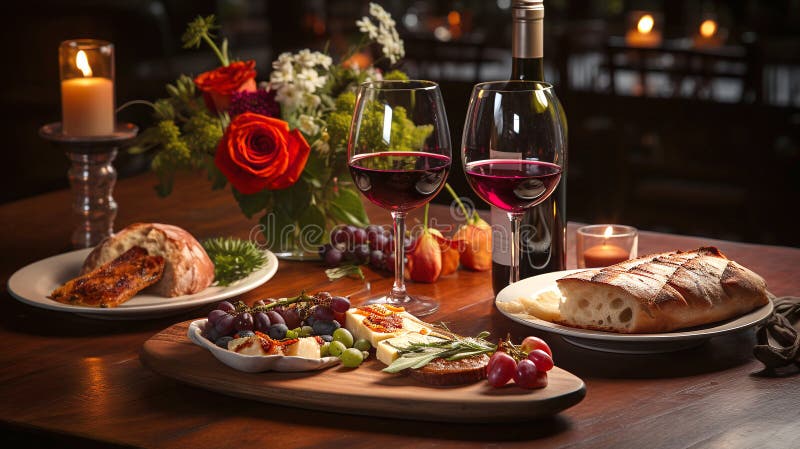 AI Generated Illustration of a Wooden Table with Multiple Plates and ...