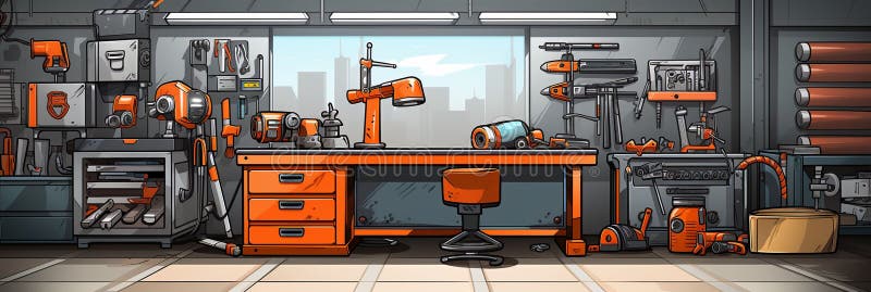 An Industrial Tool Room with Tools on the Desk and Work Bench Stock ...