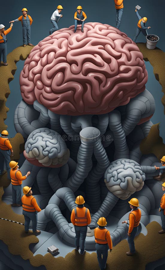 AI Generated Illustration of Workers Repairing and Fixing a Giant Human ...