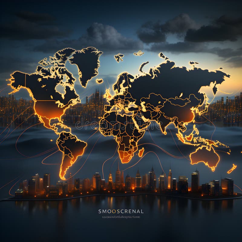 A World Map with Lines of Connections To Countries in a Blue Sky Stock ...