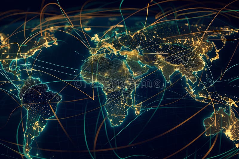 AI Generated Illustration of a World Map with Glowing Connections ...