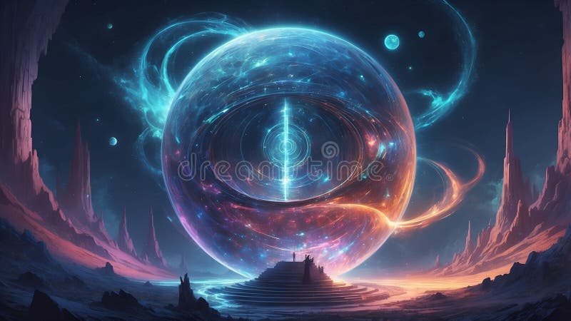 AI Generated Illustration of Woven Quantum Symbols Shimmer in a Maelstrom of Cryptic Energy ...