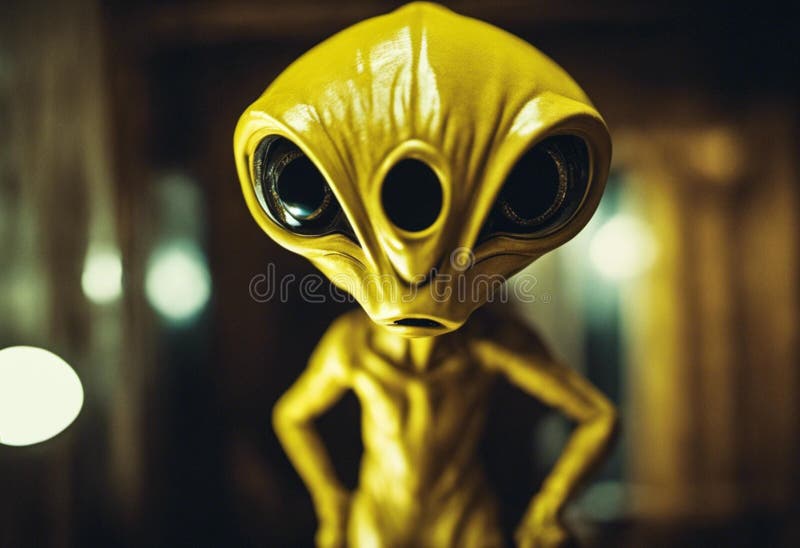 Yellow Alien Looking Statue in a Dark Room with Some Light Stock ...