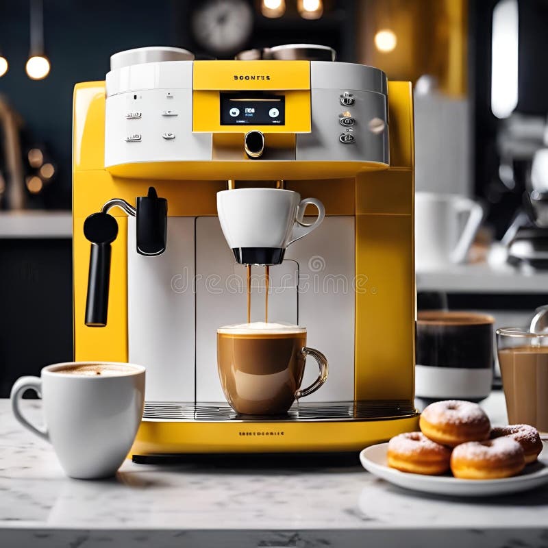 AI Generated Illustration of a Yellow Coffee Machine in Operation Stock Illustration ...