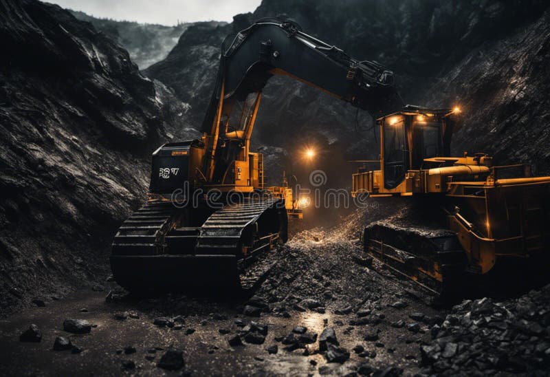 AI Generated Illustration of Yellow Heavy Machinery at the Bottom of a ...