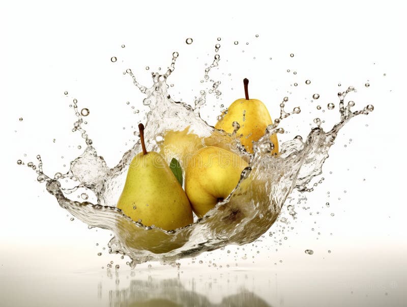 AI Generated Illustration of Yellow Pears with Splashes of Water Stock ...