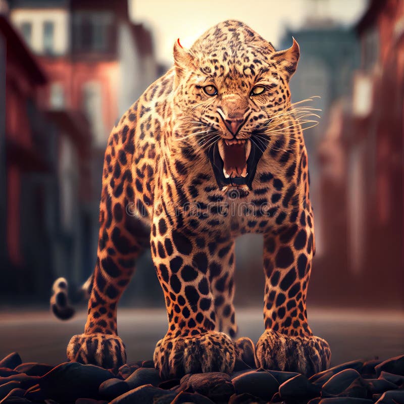 AI Generated Illustration of Young Angry Leopard Portrait in Nature ...