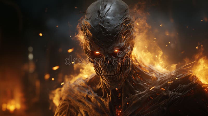 The Character from the Ghost Man Game, Standing in Front of Fire Stock ...