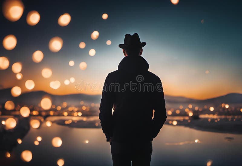 AI Generated Illustration of a Young Man Stands in Front of a Vibrant ...