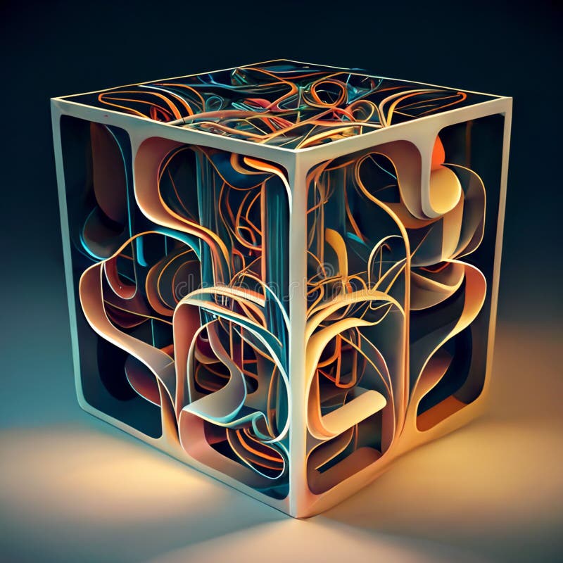 AI-generated Illustrative Cube with Curvy Details Stock Illustration ...