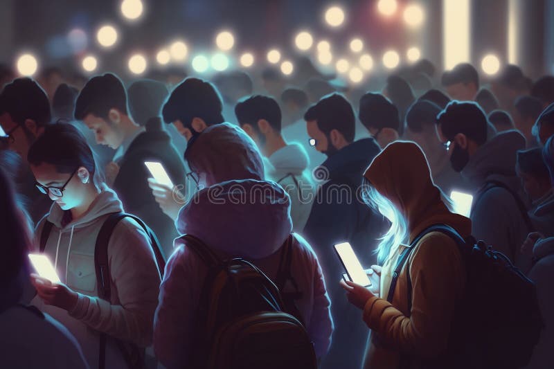 Abstract Crowd of People are Watching Their Mobile Devices Like Zombies ...