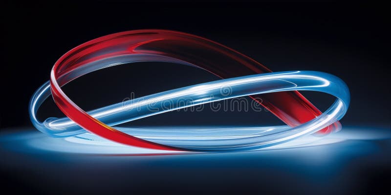Abstract 3D Rendering of Intertwined Red and Blue Glowing Rings on a ...