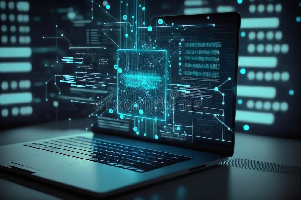 Abstract Laptop, Coding, Communication with High Tech Background Stock ...