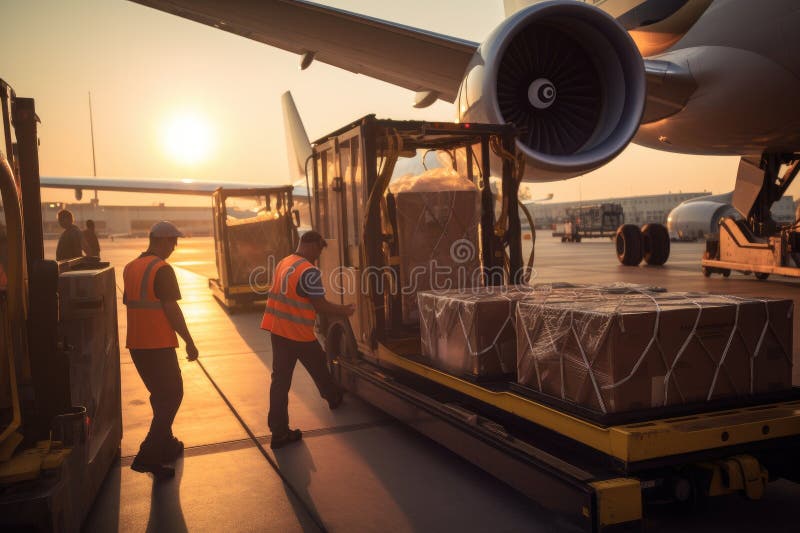 Airport Workers Loading Cargo into Plane Stock Illustration ...